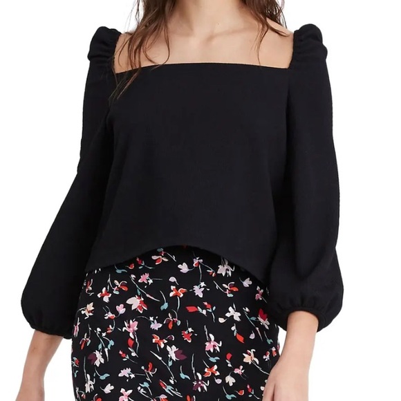 Madewell | Tops | Madewell Black Crepe Square Neck Puff Sleeve Top ...